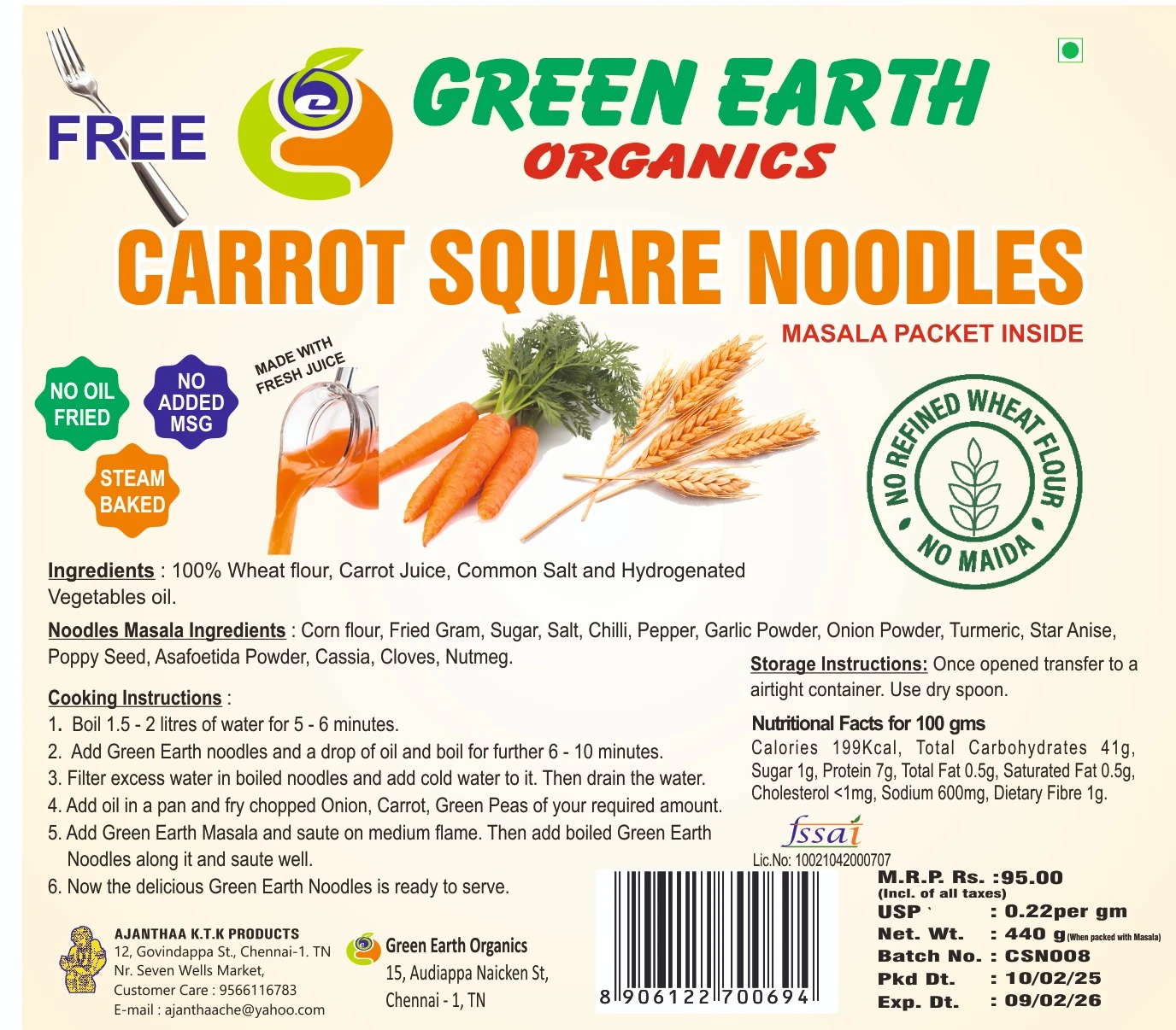 440Gms Carrot Square Noodles